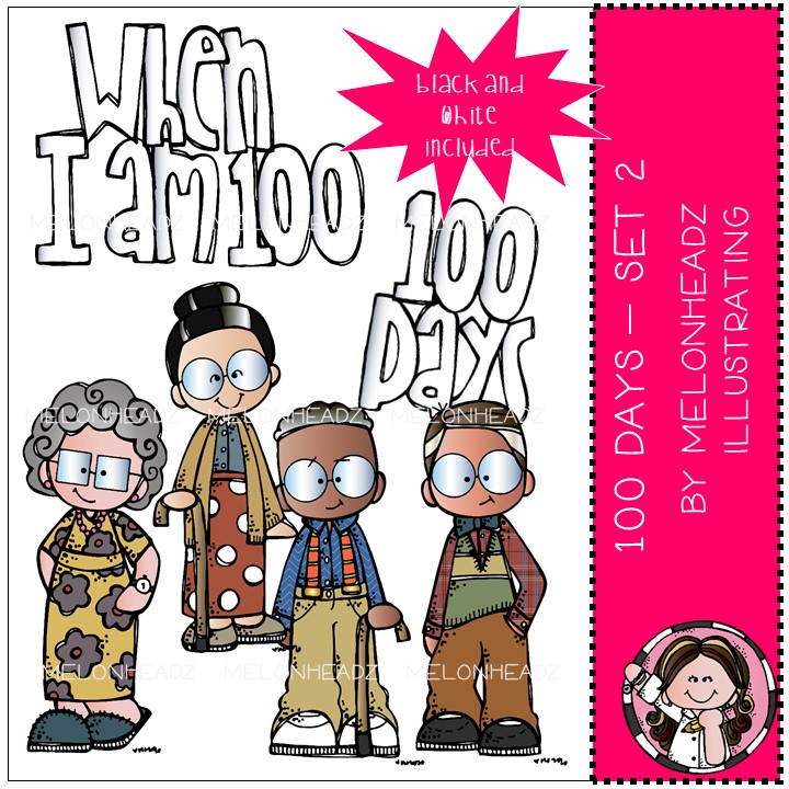 100 Days clip art – Set 2 – Mini | Melonheadz Illustrating