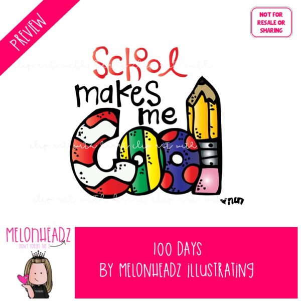 100 Days of School clip art, 100 Days COLORED Version - Melonheadz