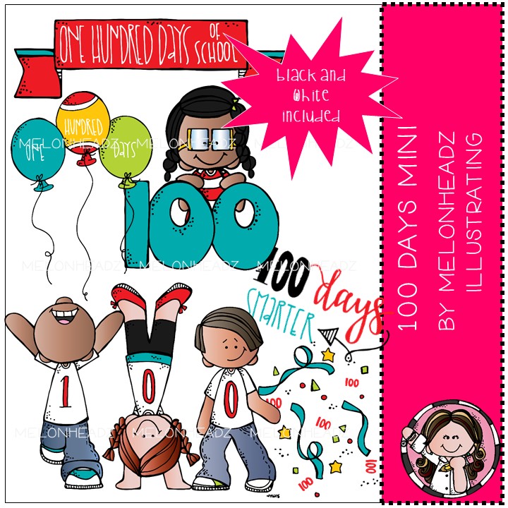 100 Days clip art – Set 1- Mini | Melonheadz Illustrating