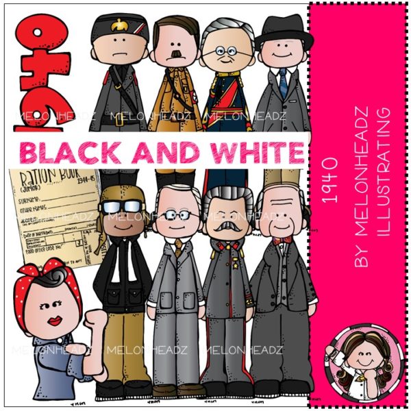 1940 clip art – BLACK AND WHITE | Melonheadz Illustrating