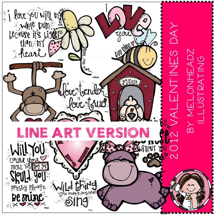 Valentines Day clip art (2012) – LINE ART | Melonheadz Illustrating