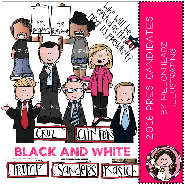 Presidential Candidates clip art (2016) – BLACK AND WHITE | Melonheadz ...