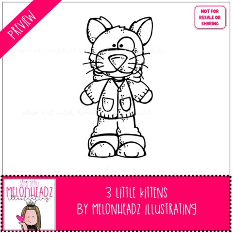 3 Little Kittens clip art BLACK AND WHITE digi stamps | Melonheadz ...