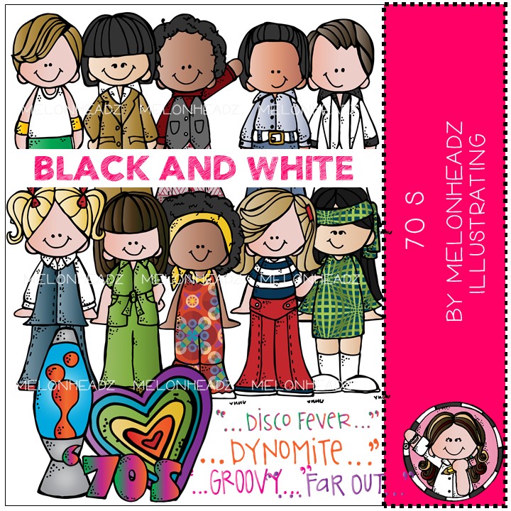 70s clip art (1970) – BLACK AND WHITE | Melonheadz Illustrating