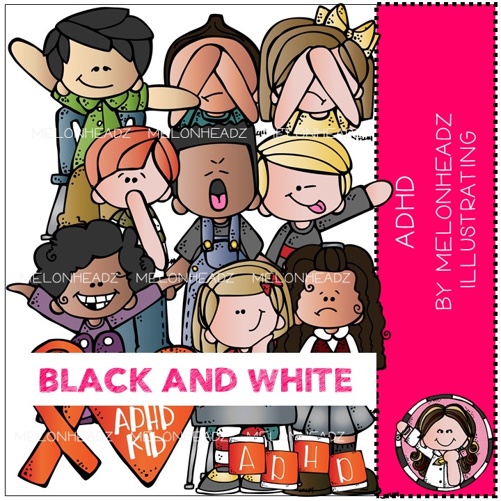ADHD clip art – BLACK AND WHITE | Melonheadz Illustrating