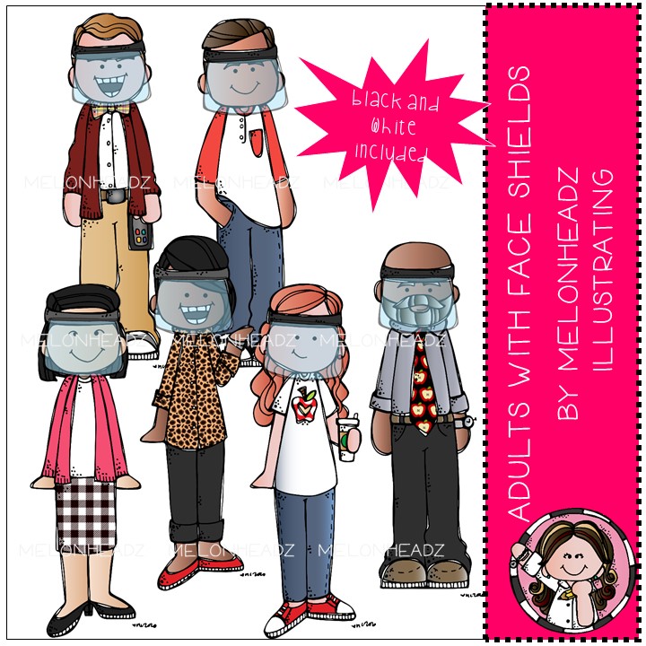 Adults with Face Shields clip art – Mini | Melonheadz Illustrating