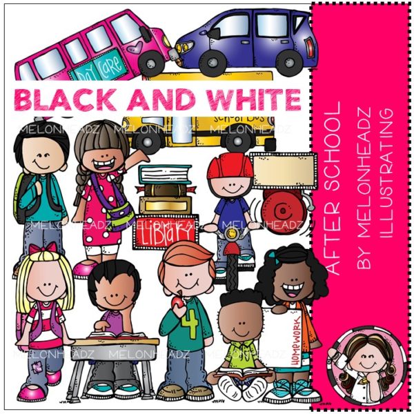 After School clip art – BLACK AND WHITE | Melonheadz Illustrating