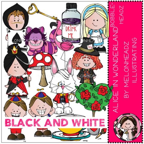 Alice in Wonderland clip art – Bobbleheadz – BLACK AND WHITE ...