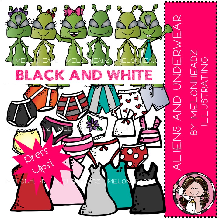 Aliens and Underwear clip art – BLACK AND WHITE | Melonheadz Illustrating
