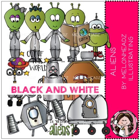 Aliens clip art – BLACK AND WHITE | Melonheadz Illustrating