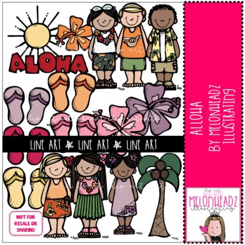 Aloha clip art digi stamps LINE ART - Melonheadz