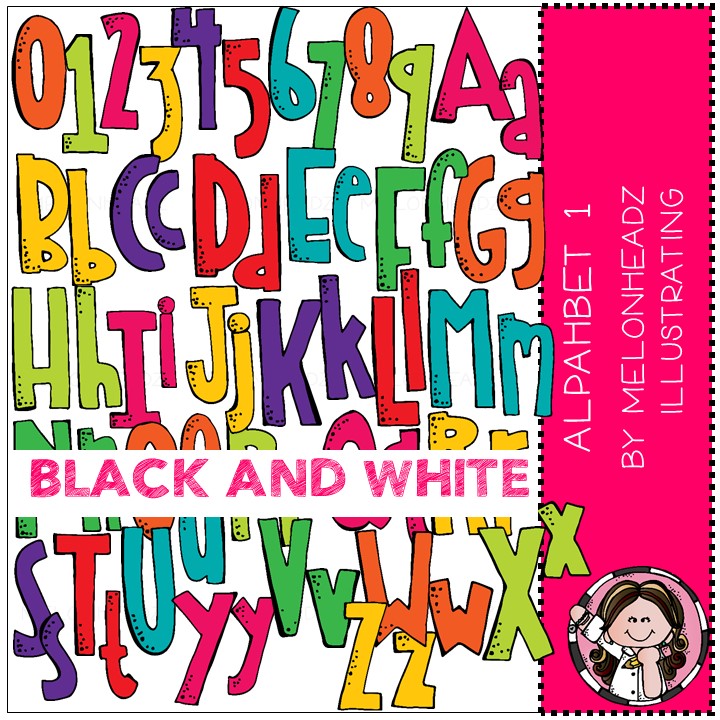 Alphabet 1 clip art – BLACK AND WHITE | Melonheadz Illustrating