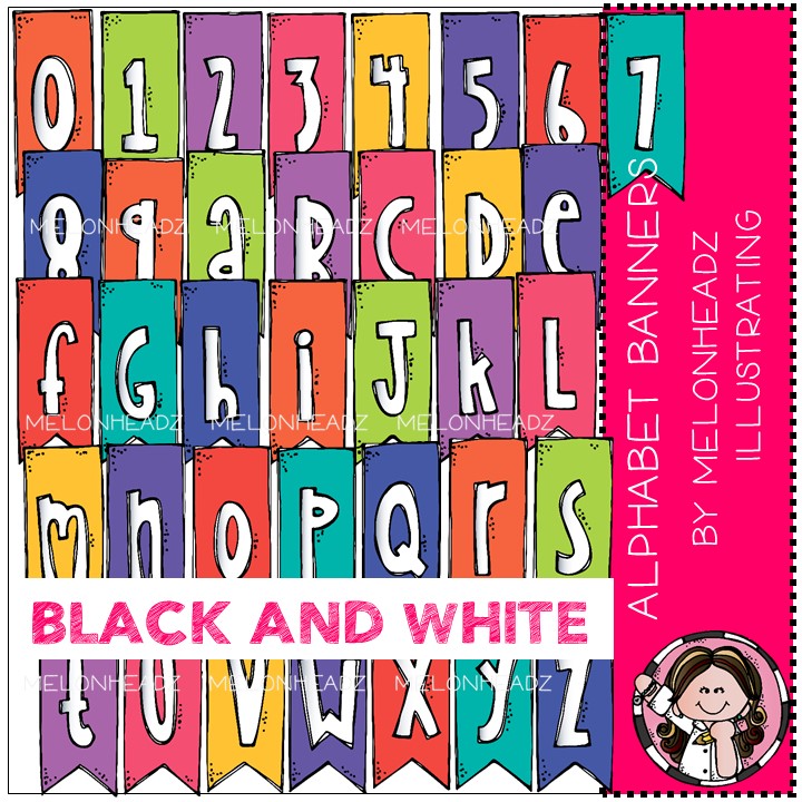 Alphabet Banner clip art – BLACK AND WHITE | Melonheadz Illustrating