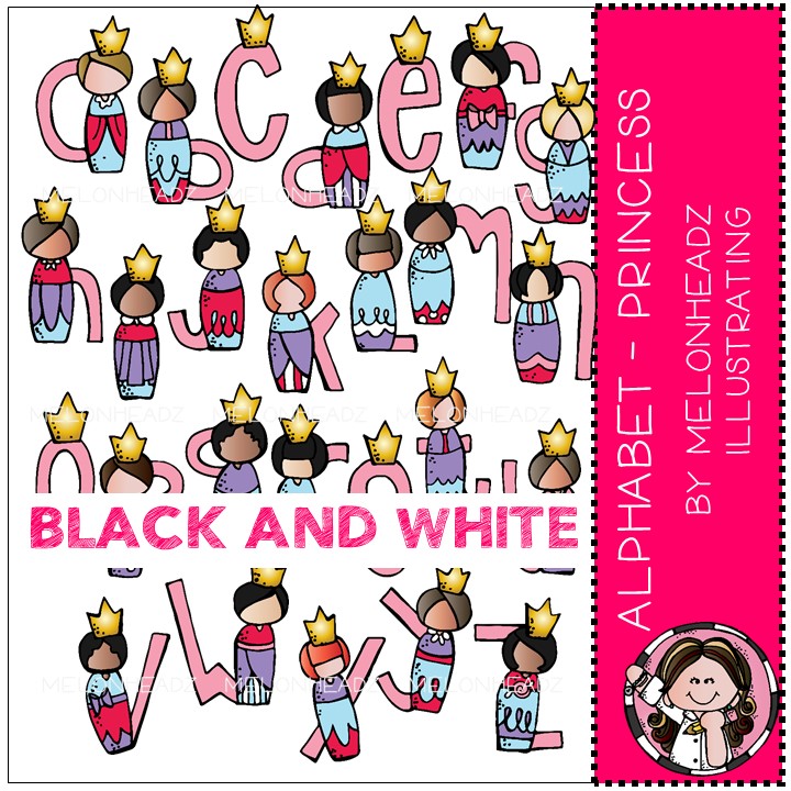 Alphabet Princess clip art – BLACK AND WHITE | Melonheadz Illustrating