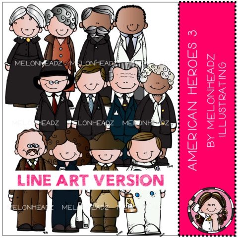 American Heroes clip art – Set 3 – LINE ART - Melonheadz