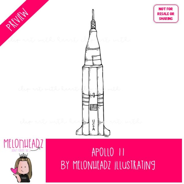 Apollo 11 clip art, Moon Landing, Space BLACK AND WHITE - Melonheadz