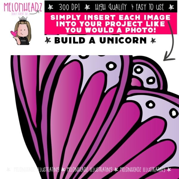 Build A Unicorn clip art, sequence, body parts, wings COLORED Version ...