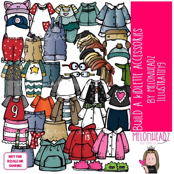 Build a kidlette Accessory clip art, digital paper doll COLORED Version ...