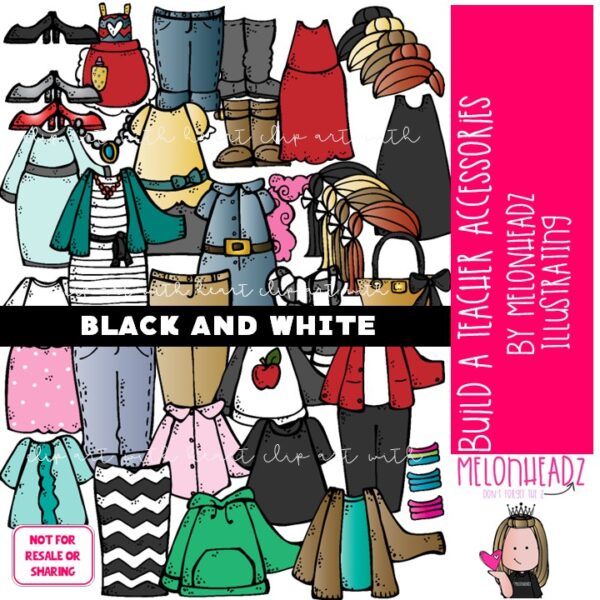 Build A Teacher Accessories clip art, Me, digital paper doll BLACK ...
