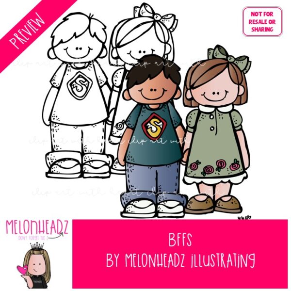 BFFS clip art, Best Friends, kids COMBO PACK - Melonheadz