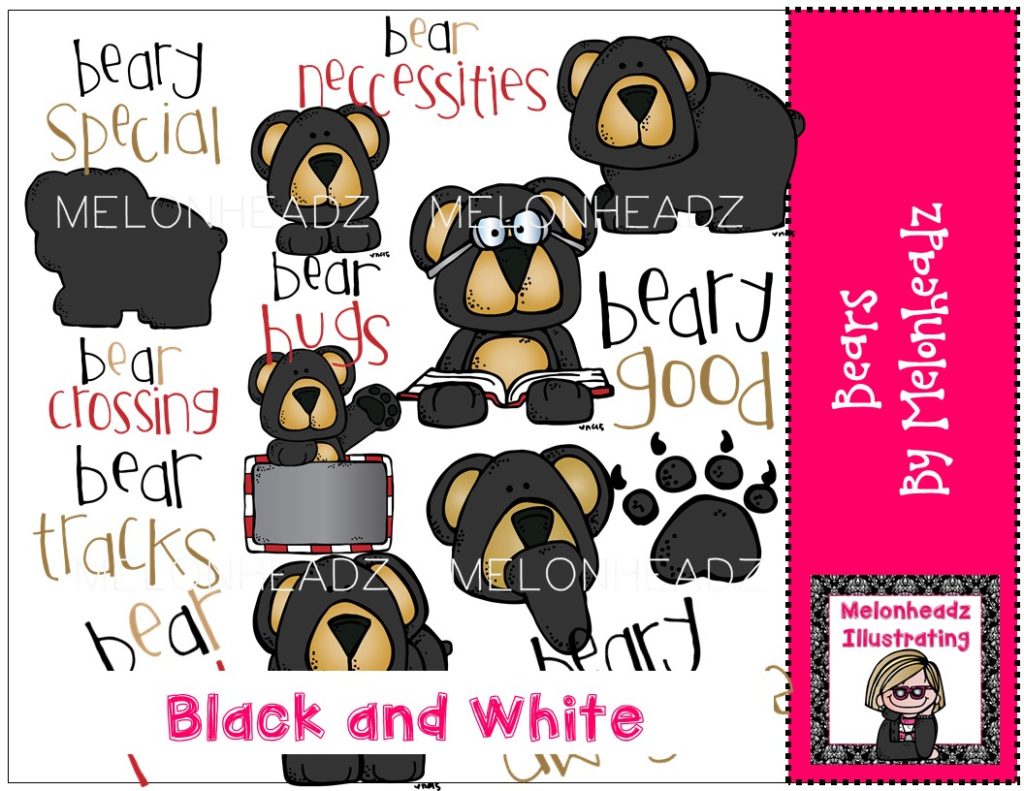 Bears clip art – BLACK AND WHITE | Melonheadz Illustrating