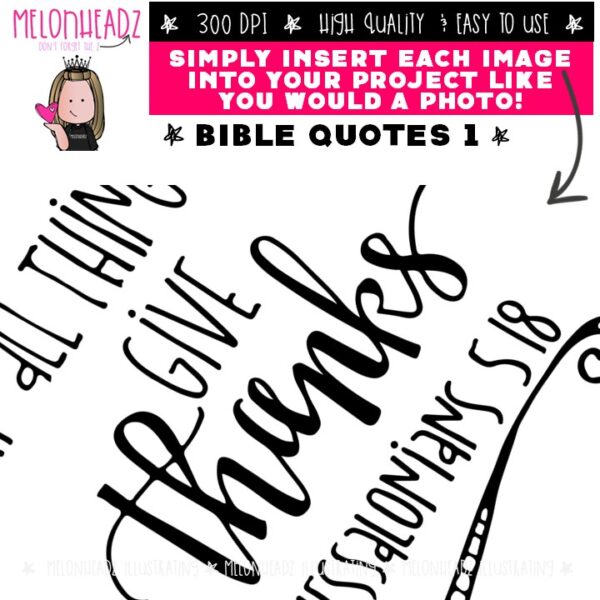 Bible Quotes clip art 1, word art, scripture LINE ART - Melonheadz