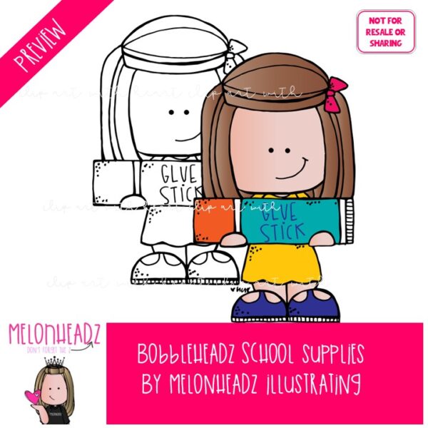 Bobbleheadz clip art, School Supplies COMBO PACK - Melonheadz