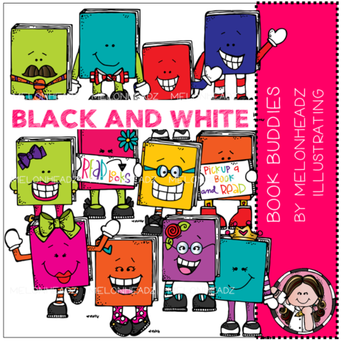 Book Buddies clip art – BLACK AND WHITE - Melonheadz