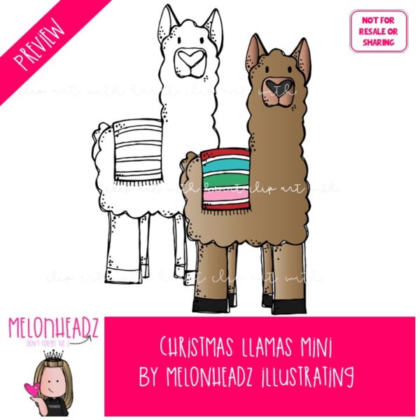 Christmas Llamas clip art, Alpaca Mini - Melonheadz