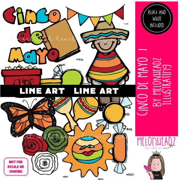 Cinco de Mayo 1 clip art, Fiesta, Maracas LINE ART and BLACK AND WHITE ...