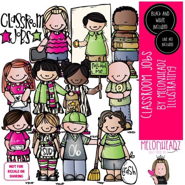Classroom Jobs clip art, school, kidlettes COMBO PACK - Melonheadz