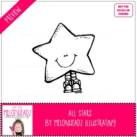All Stars clip art digi stamps LINE ART - Melonheadz