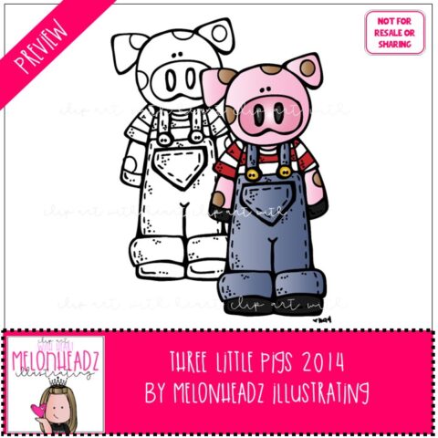 3 Little Pigs clip art digi stamps COMBO PACK - Melonheadz