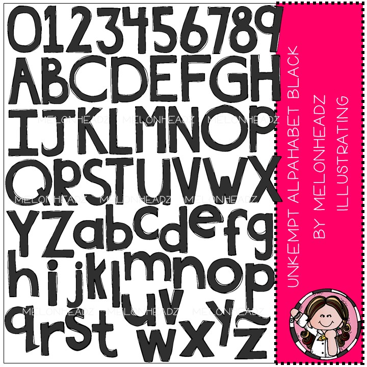 Unkempt Alphabet clip art – Black | Melonheadz Illustrating