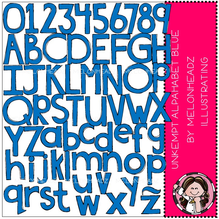 Unkempt Alphabet clip art – Blue | Melonheadz Illustrating