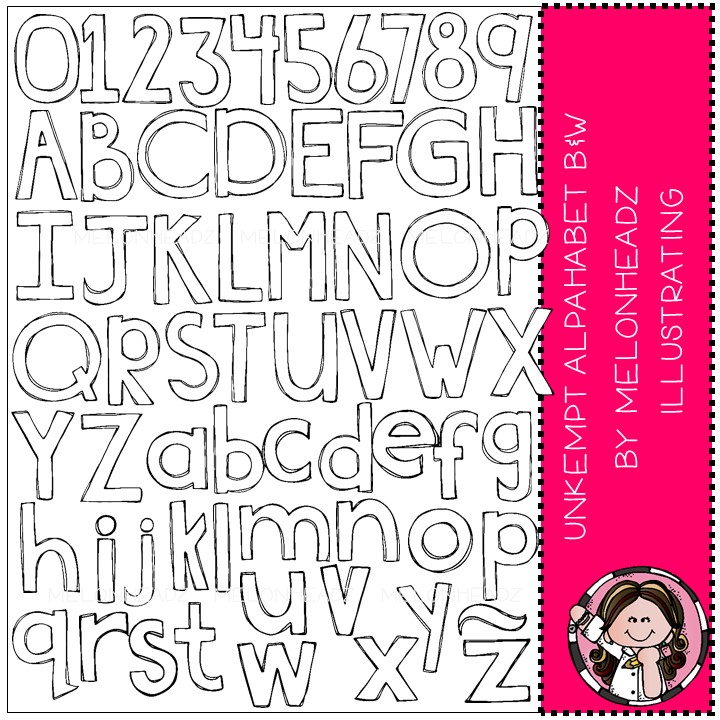 Unkempt Alphabet clip art – White | Melonheadz Illustrating