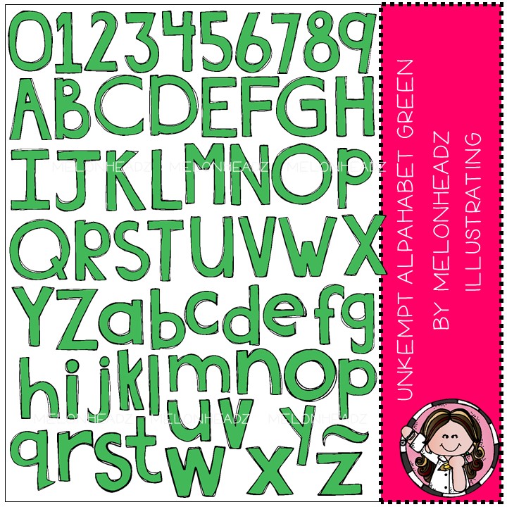 Unkempt Alphabet clip art – Green | Melonheadz Illustrating