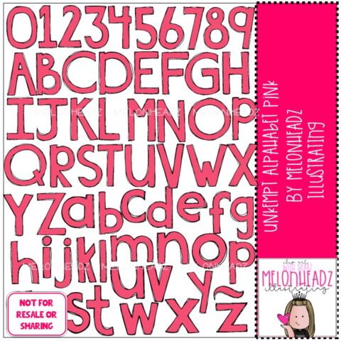 Unkempt Alphabet clip art Pink - Melonheadz