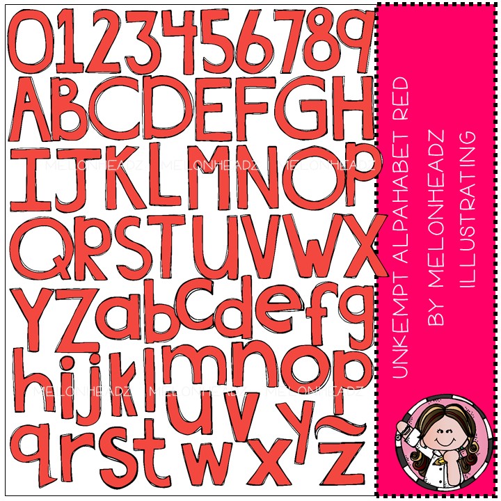 Unkempt Alphabet clip art – Red | Melonheadz Illustrating