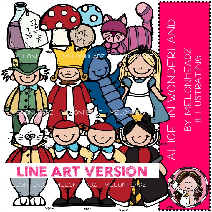 Alice in Wonderland clip art – LINE ART | Melonheadz Illustrating