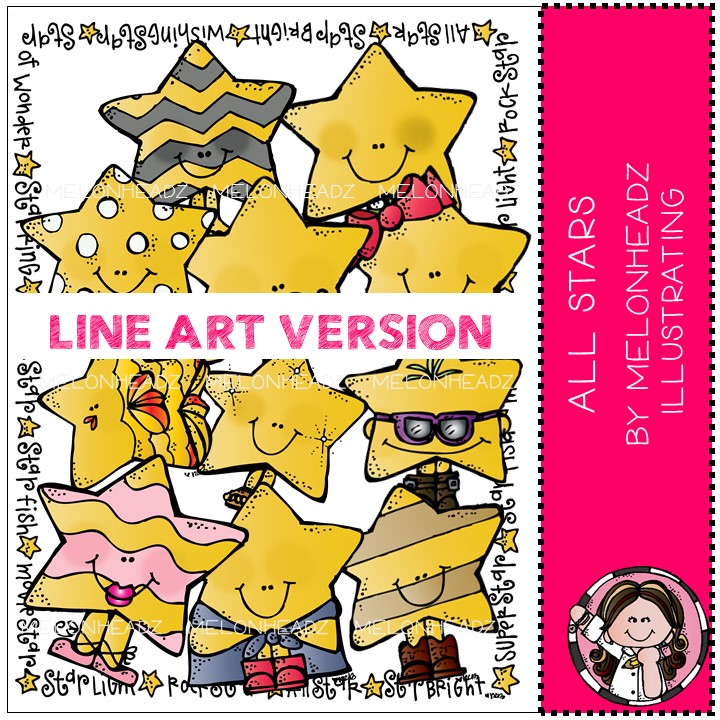 All Stars clip art – LINE ART | Melonheadz Illustrating