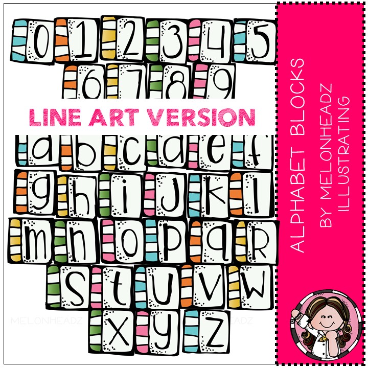 Alphabet Blocks clip art – LINE ART | Melonheadz Illustrating
