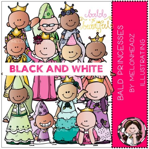 Bald Princesses clip art – BLACK AND WHITE | Melonheadz Illustrating