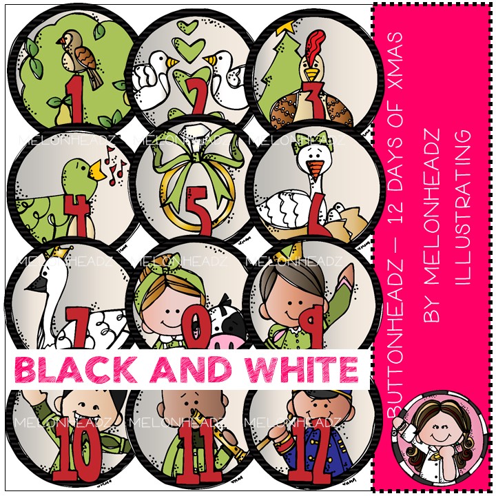12 Days of Christmas clip art – Buttonheadz – BLACK AND WHITE ...