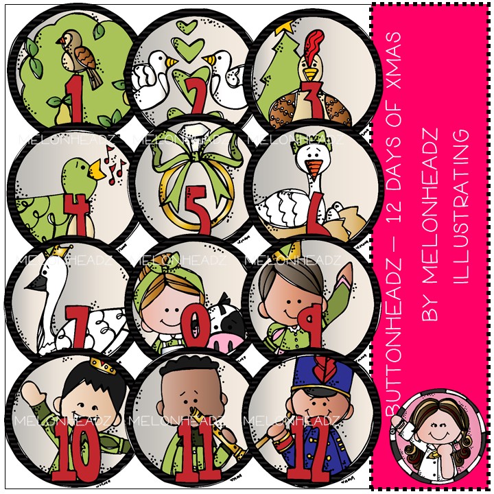 12 Days of Christmas clip art – Buttonheadz – COMBO PACK | Melonheadz ...