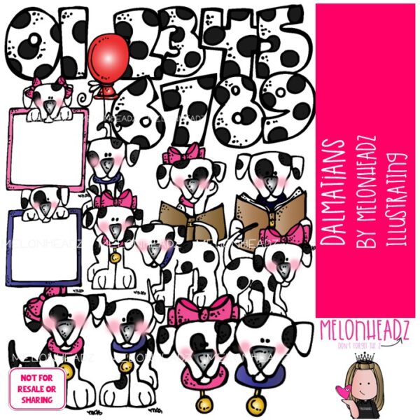 Dalmatians clip art, dog, pet, numbers COLORED Version - Melonheadz