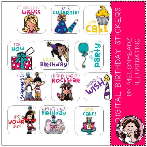 Digital Stickers – Happy Birthday - Melonheadz