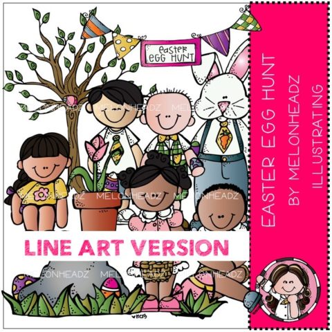 Easter Egg Hunt clip art – LINE ART - Melonheadz Illustrating