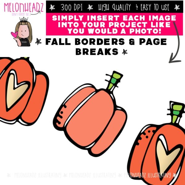 Fall Borders and Page Breaks, pumpkins, apples COMBO PACK - Melonheadz