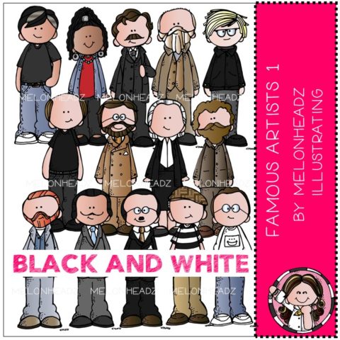Famous Artists clip art – Set 1 – BLACK AND WHITE - Melonheadz